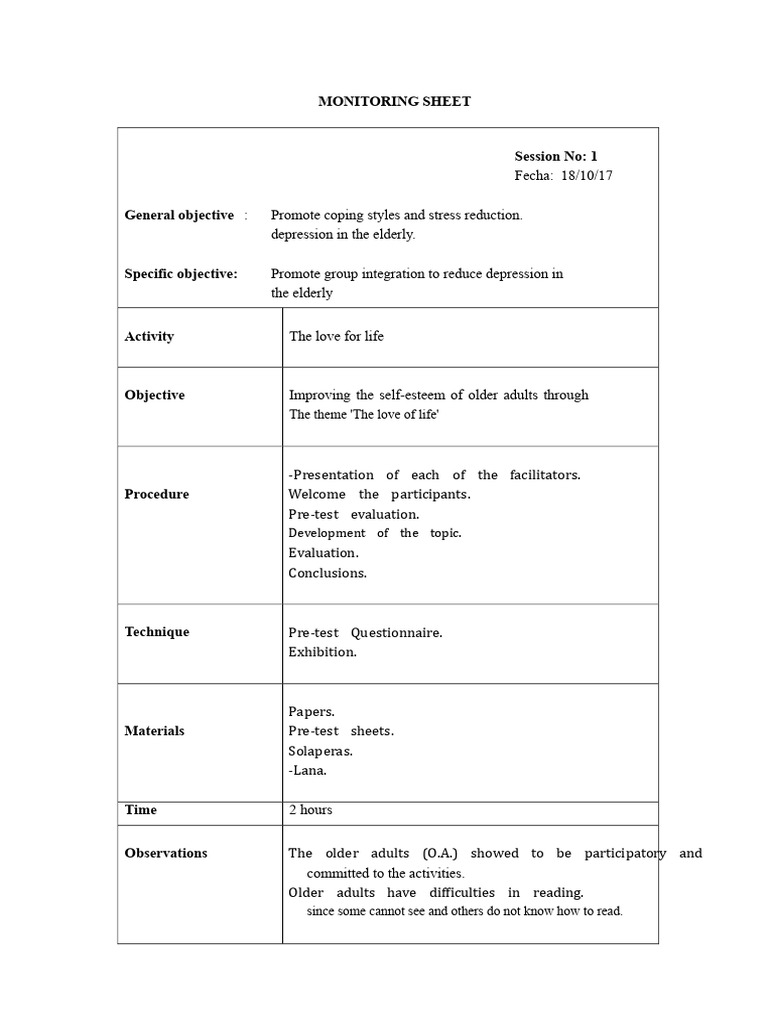 Monitoring Sheet | PDF | Major Depressive Disorder | Stress Management