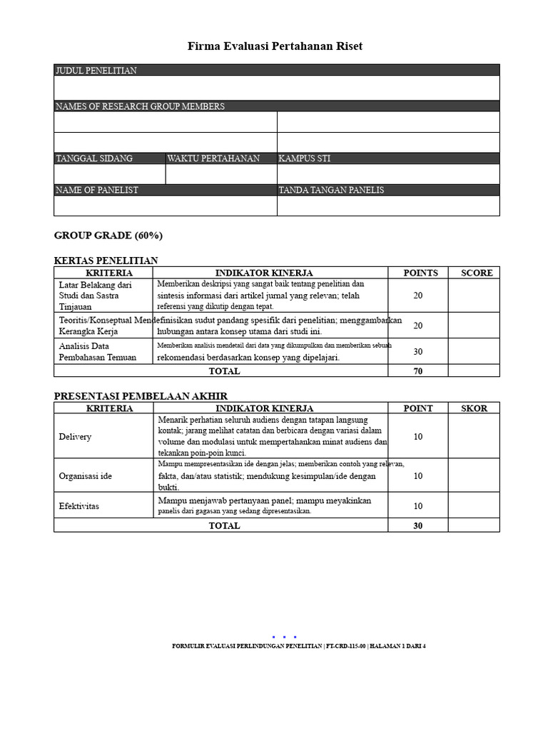 FT-CRD-115-00_Form Evaluasi Pertahanan Penelitian | PDF
