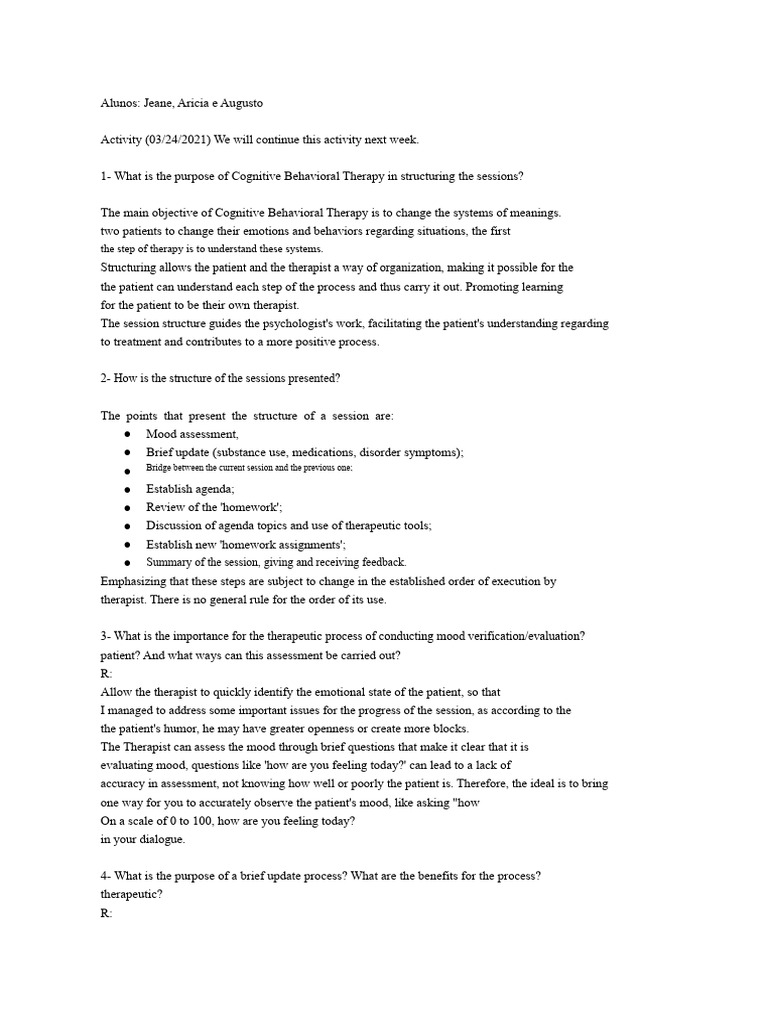 Structure of Cognitive Behavioral Therapy Sessions | PDF ...
