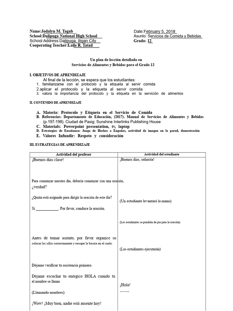 PLAN DE LECCIÓN FBS 1.2 | PDF | Etiqueta