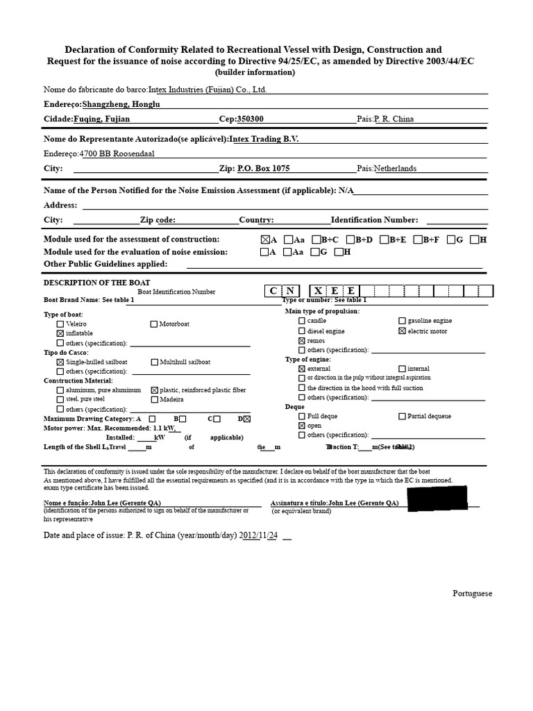 Example of Declaration of Conformity For A Vessel Type D 227 - r1 ...