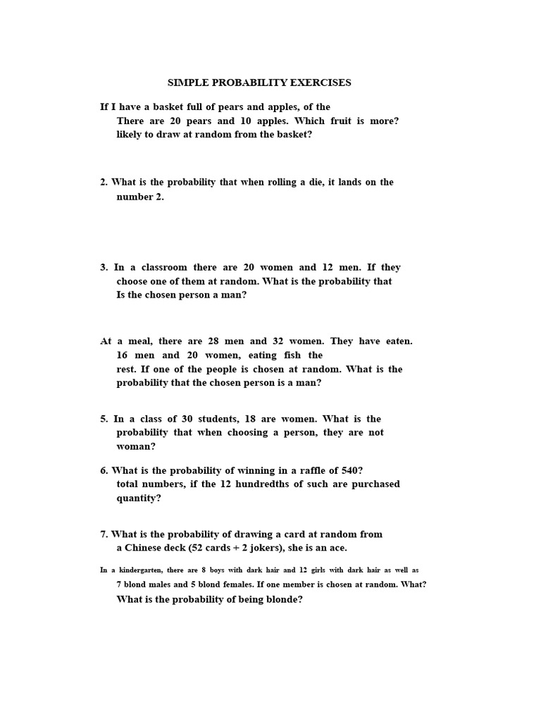 Simple Probability Exercises | PDF