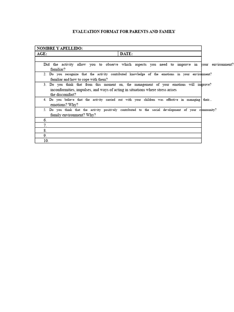 Evaluation Format for Parents and Family | PDF