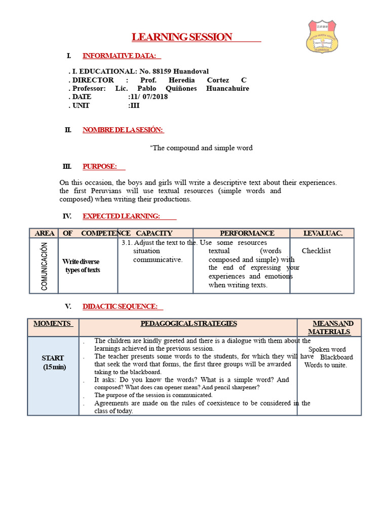 LEARNING SESSION. Simple and Compound Words | PDF