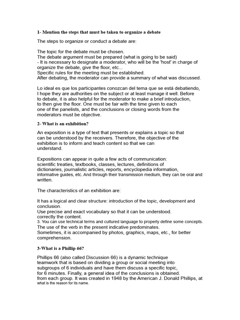 Mention The Steps That Should Be Taken To Organize A Debate. | PDF