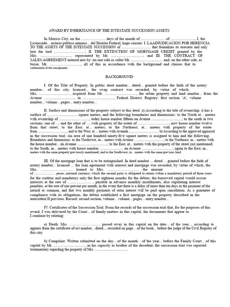 Awarding by Inheritance of The Assets of The Intestate Succession | PDF ...