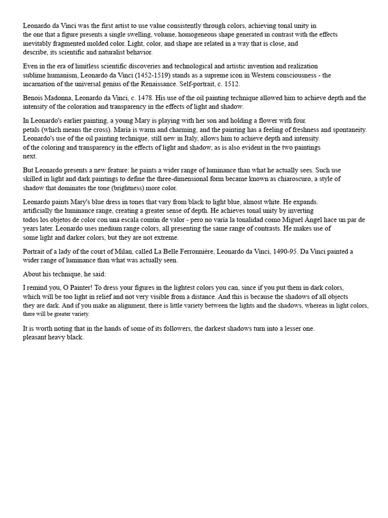 Chiaroscuro Leonardo | PDF | Paintings | Leonardo Da Vinci
