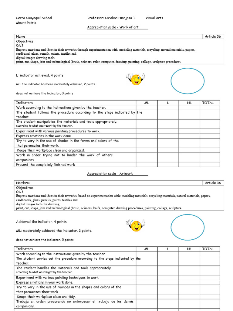APPRECIATION SCALE - VISUAL ARTS 2nd GRADE MOTHER'S DAY.docx | PDF ...