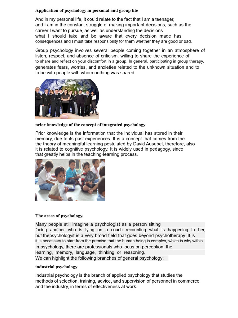 Application of Psychology in Personal and Group Life | PDF | Psychology ...