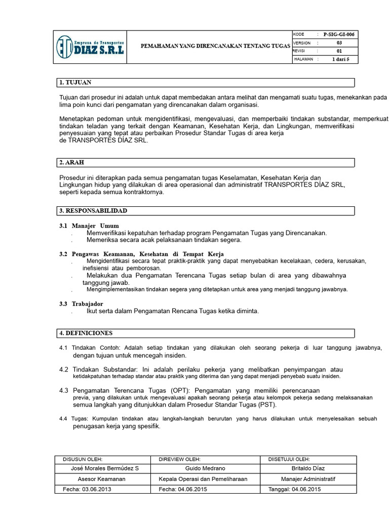 P-SIG-GI-006 Observasi Rencana Tugas | PDF