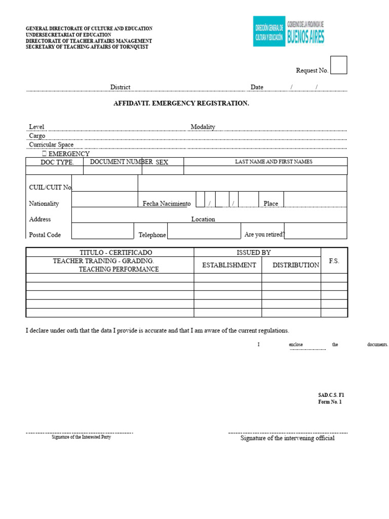 SAD Emergency Form | PDF