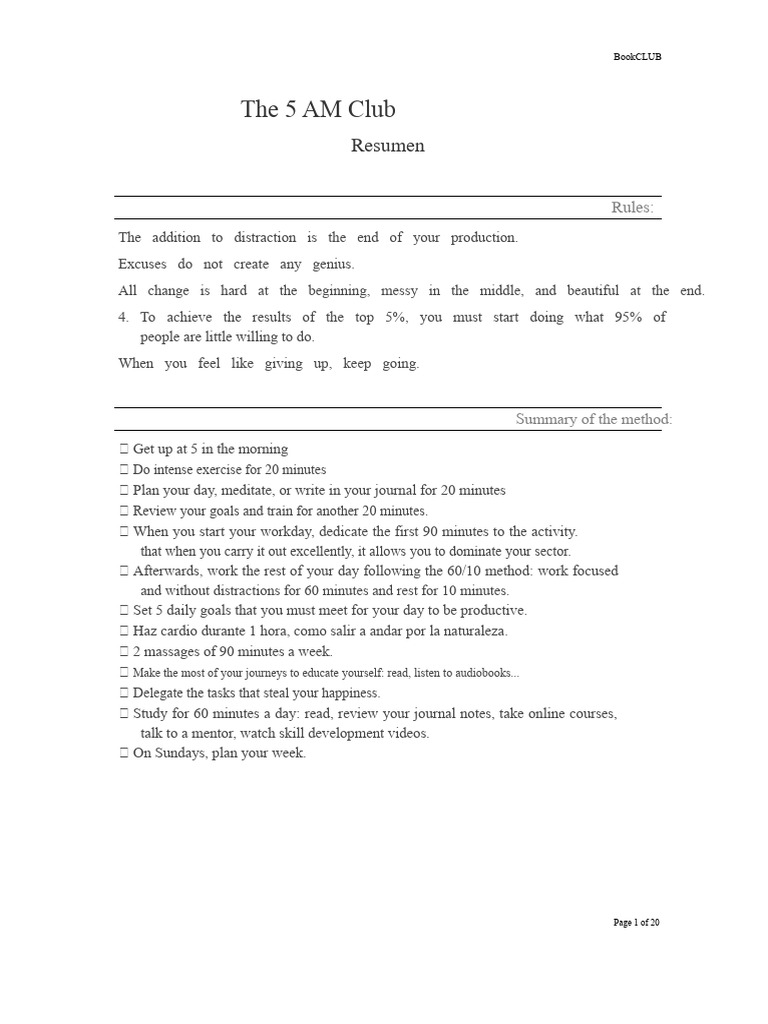 Summary Book The 5AM Club | PDF | Sleep | Neuroscience