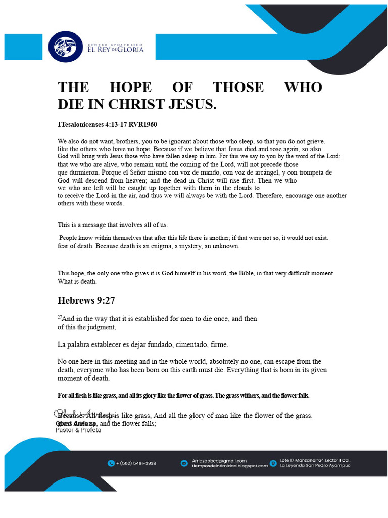 The Hope of Those Who Die in Christ Jesus. | PDF | Sin | Jesus