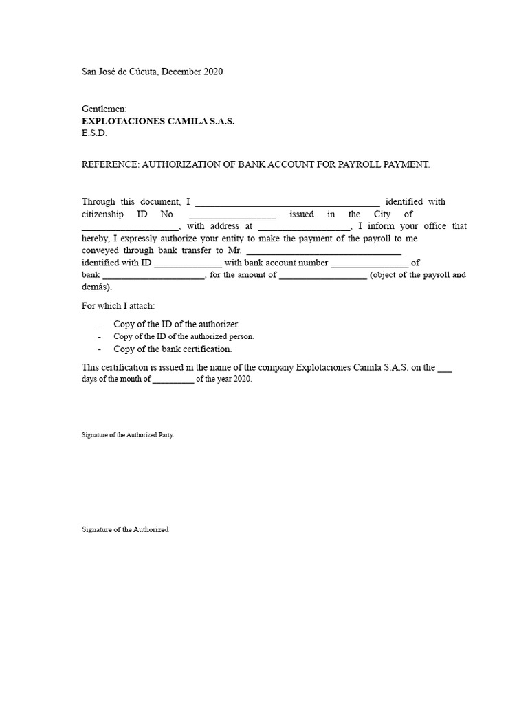 Bank Account Authorization | PDF