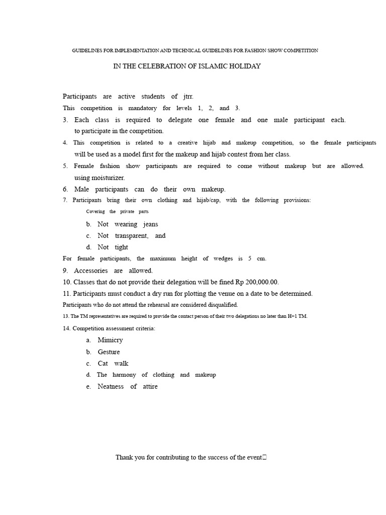 Fashion Show Competition Guidelines | PDF