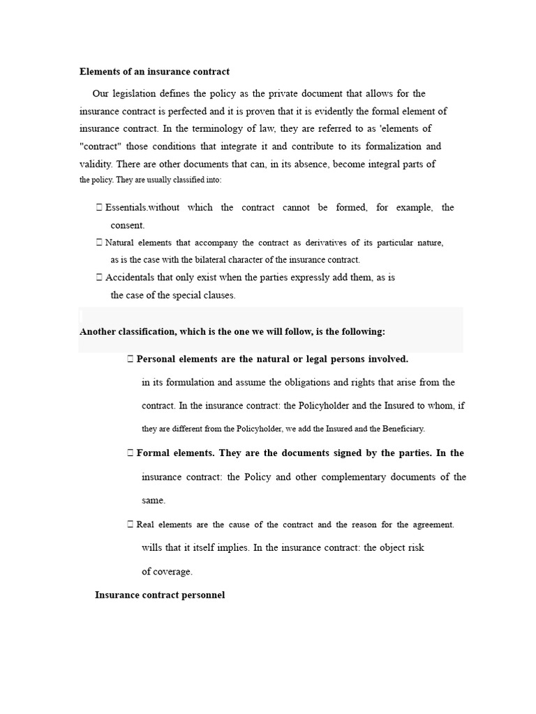 Elements of An Insurance Contract | PDF | Insurance | Insurance Policy