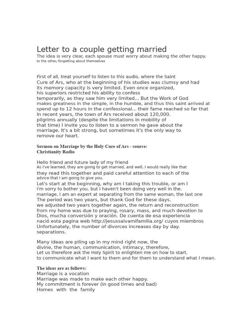 Letter To A Couple That Is Getting Married I | PDF | Marriage | Sacraments