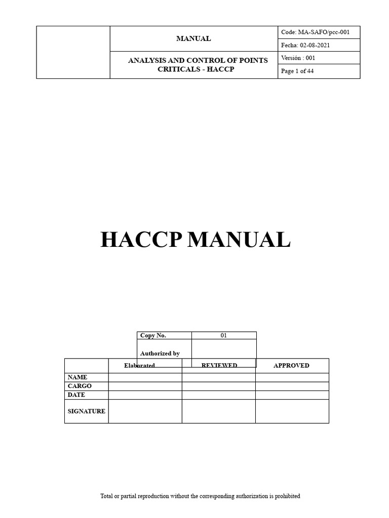 HACCP Manual (1) | PDF | Internal Audit | Olive