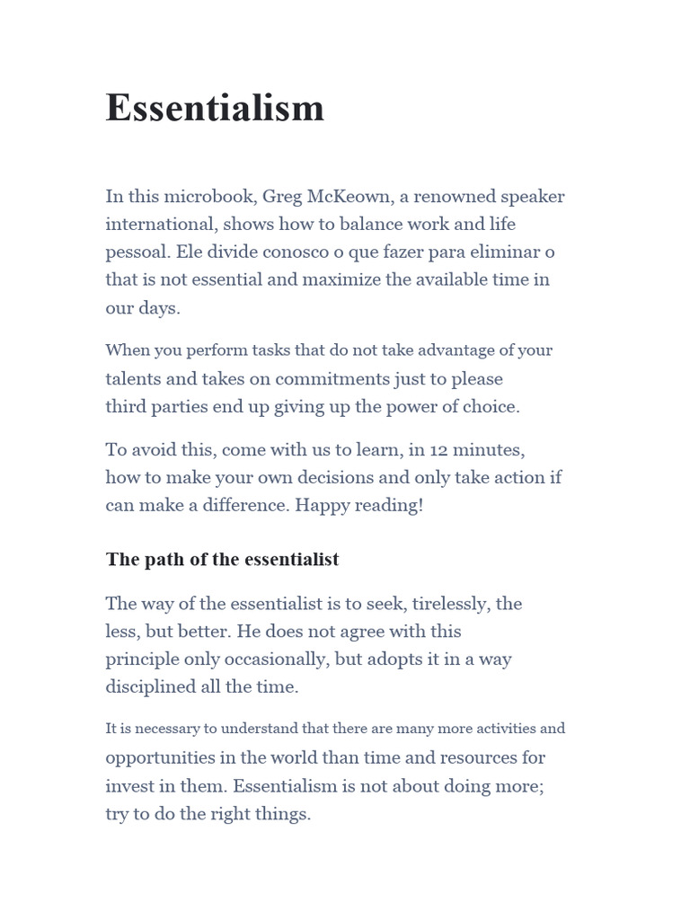 Essentialism - Greg McKeown | PDF | Essentialism | Habits