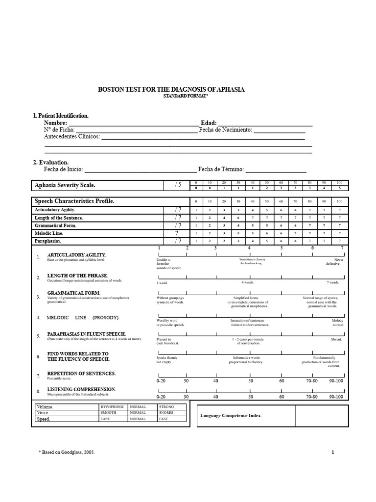 Boston Aphasia Diagnosis Test Guide | PDF | Word | Speech