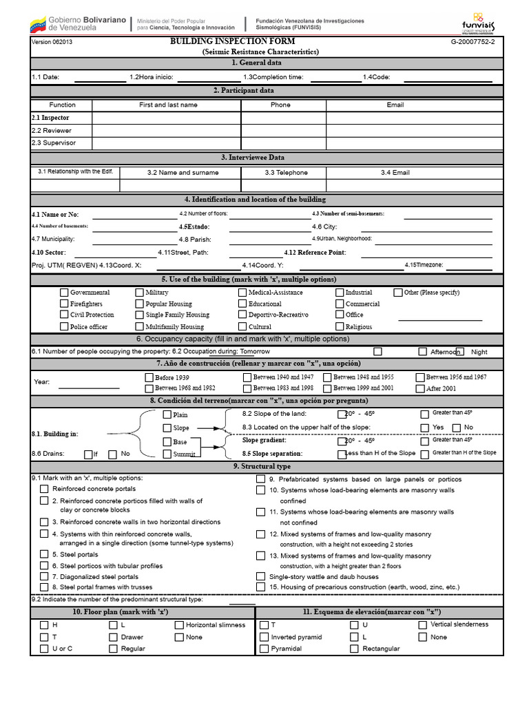 Seismic Building Inspection Form | PDF | Wall | Masonry