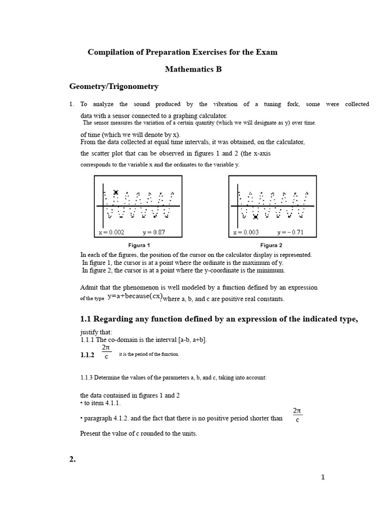 Compilation of Exercises in Preparation for the Mathematics B Exam | PDF