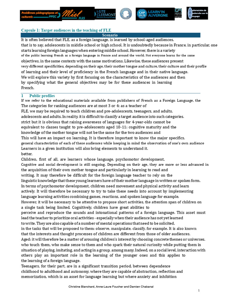 Variety of Target Audiences in Teaching French As A Foreign Language ...