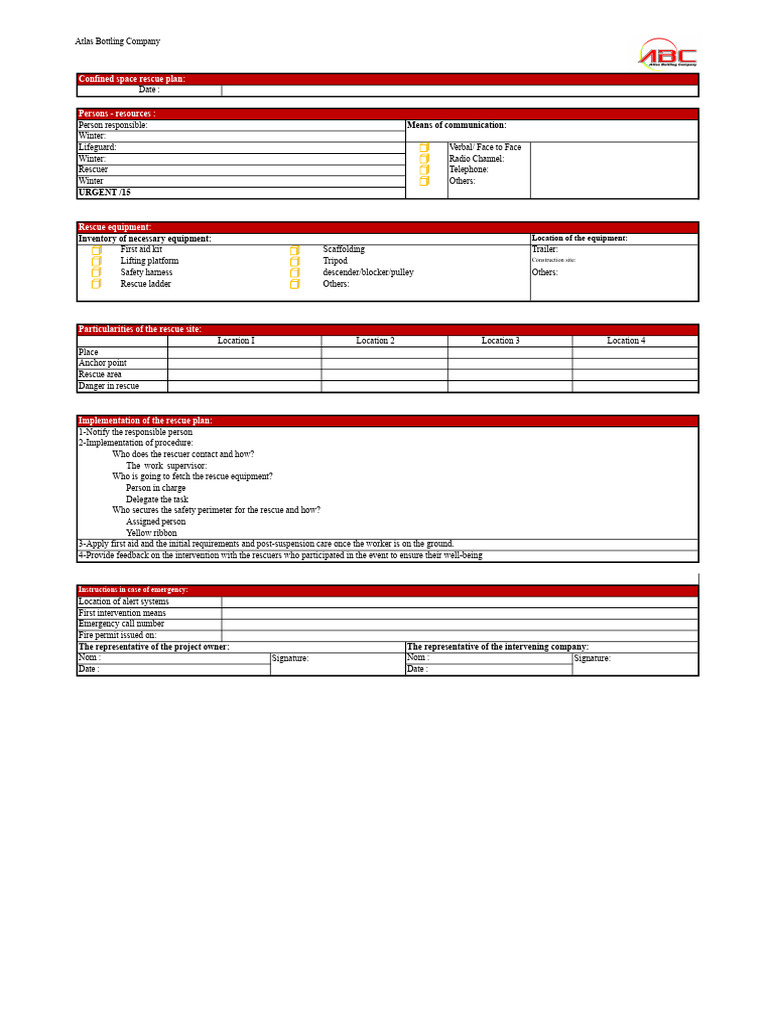 Rescue Plan - Confined Space | PDF | Emergency | Occupational Safety ...
