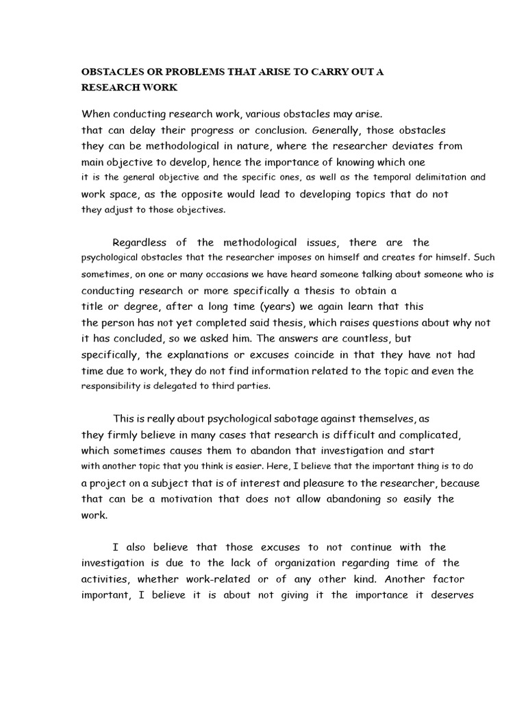 Obstacles or Problems That Arise When Conducting Research Work | PDF ...
