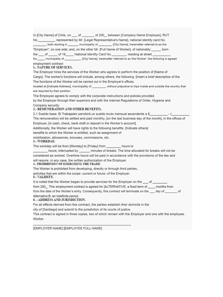 Employment Contract Format For Administrative Staff | PDF | Employment ...