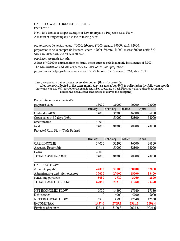 Cash Flow Exercise | PDF | Expense | Budget