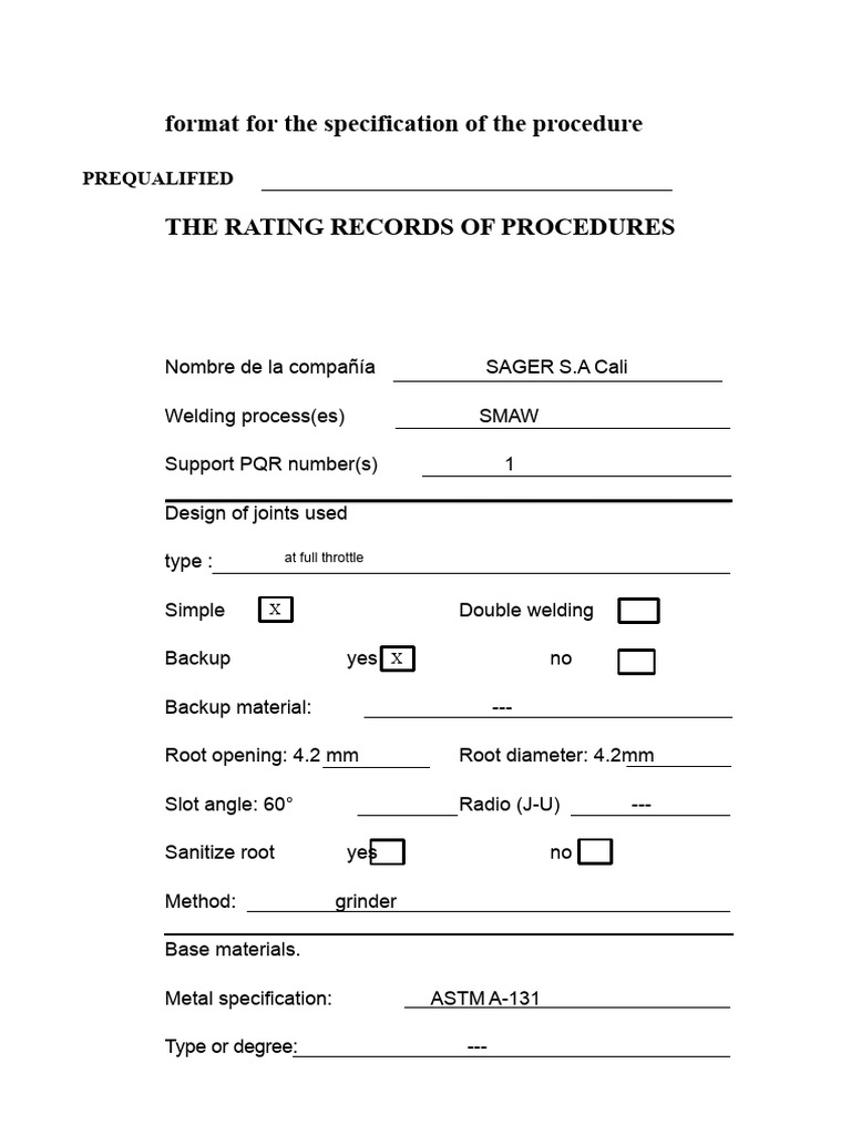 WPS Format Example | PDF | Welding | Construction