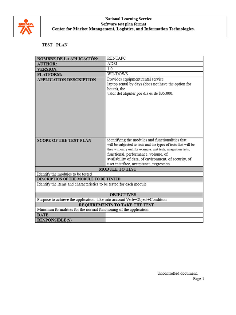 Software Test Plan for Rental Service | PDF | Software Testing ...