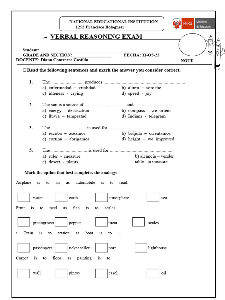 Verbal Reasoning Exam Template | PDF