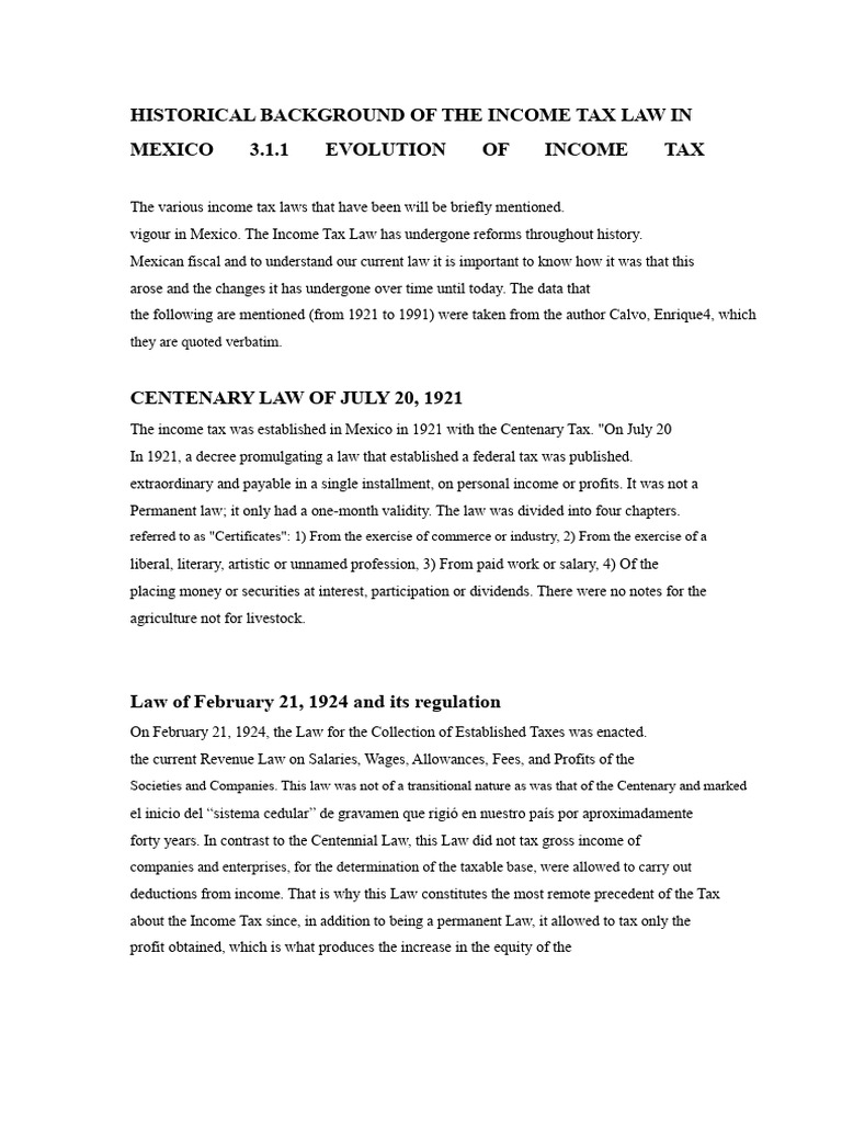 Historical Background of The Income Tax Law in Mexico | PDF | Taxes ...