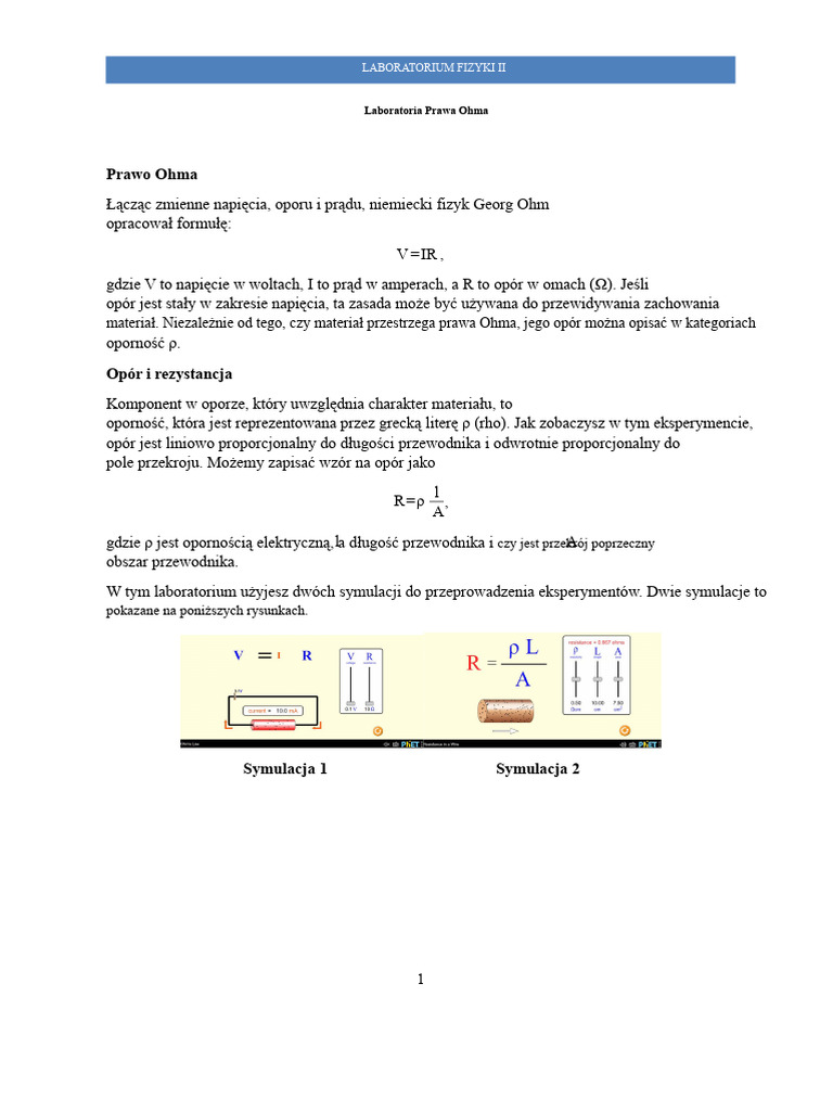 Prawo Ohma i Wirtualne Laboratorium Oporu PHET (1) | PDF