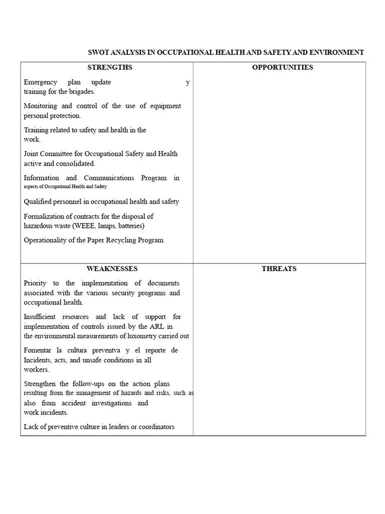 SWOT Analysis of Occupational Health & Safety | PDF