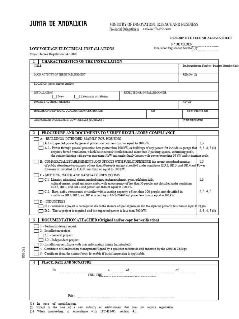 Electrical Installation Certificate (Bulletin) For Andalusia | PDF ...