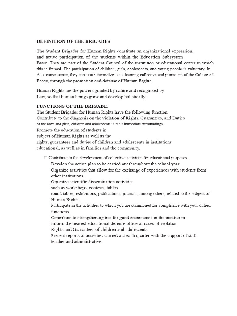 Definition of The Brigades | PDF | Human Rights | Adolescence