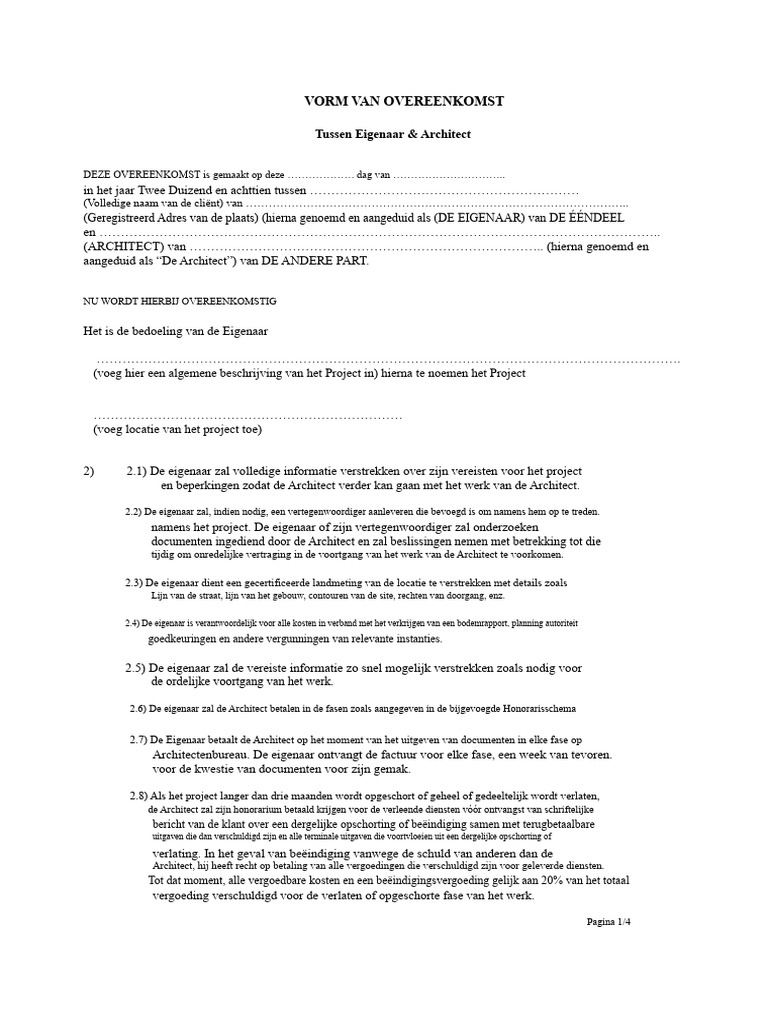 Overeenkomst Tussen Klant en Architect | PDF