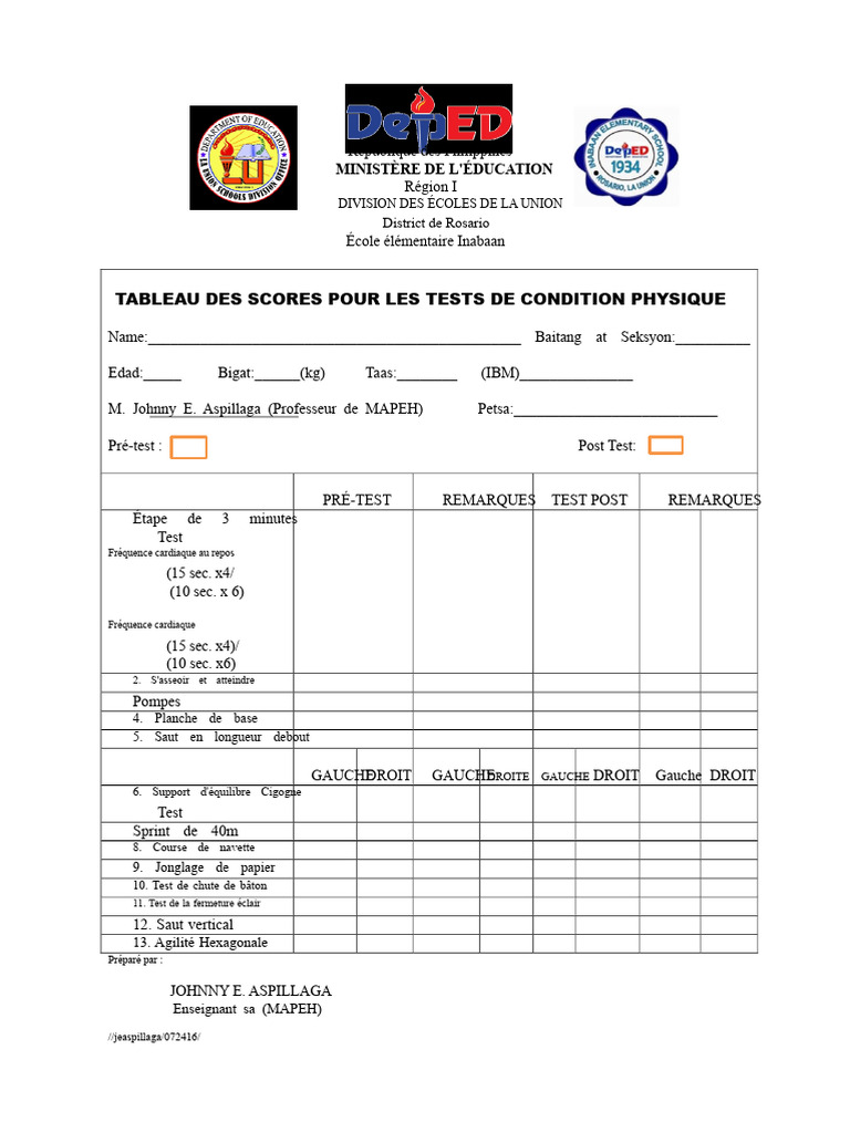 Formulaire de Test de Condition Physique-Kto12 | PDF