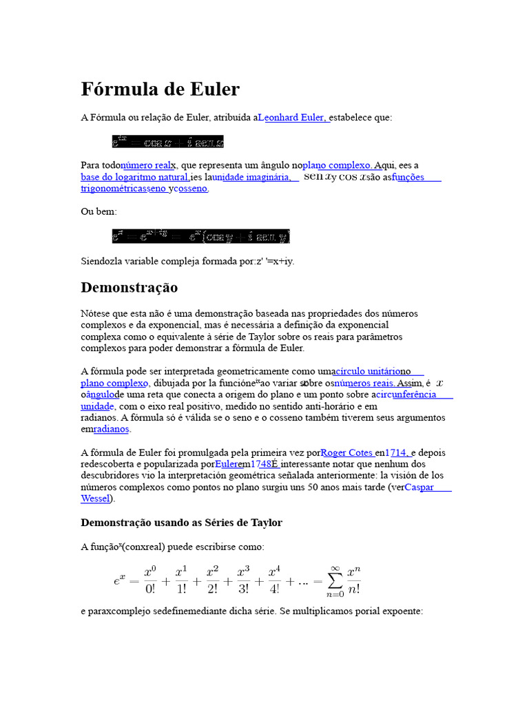 Entendendo a Fórmula de Euler | PDF | Número complexo | Logaritmo