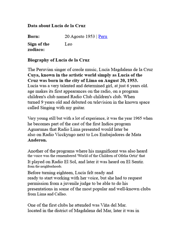 Biography of Lucia de la Cruz | PDF