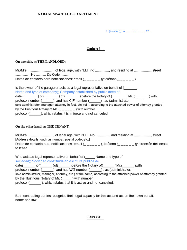Garage Space Rental Agreement | PDF | Lease | Leasehold Estate