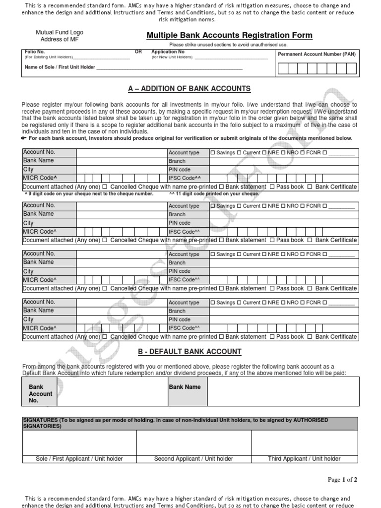 Multiple Bank Account Registration Form | PDF | Cheque | Banks