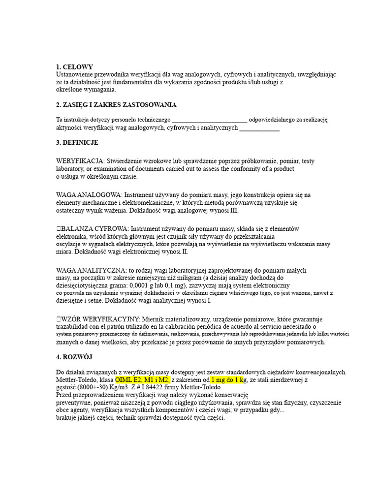 Przewodnik Weryfikacji Wag | PDF