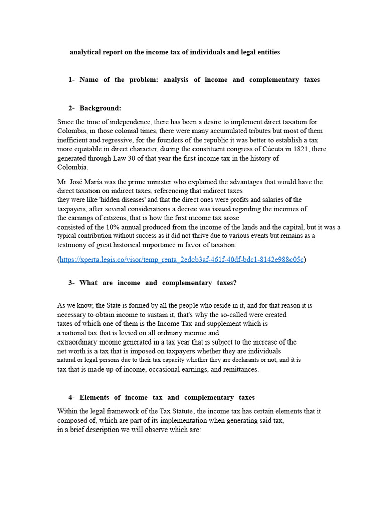 Analytical Report On The Income Tax of Individuals and Legal Entities ...