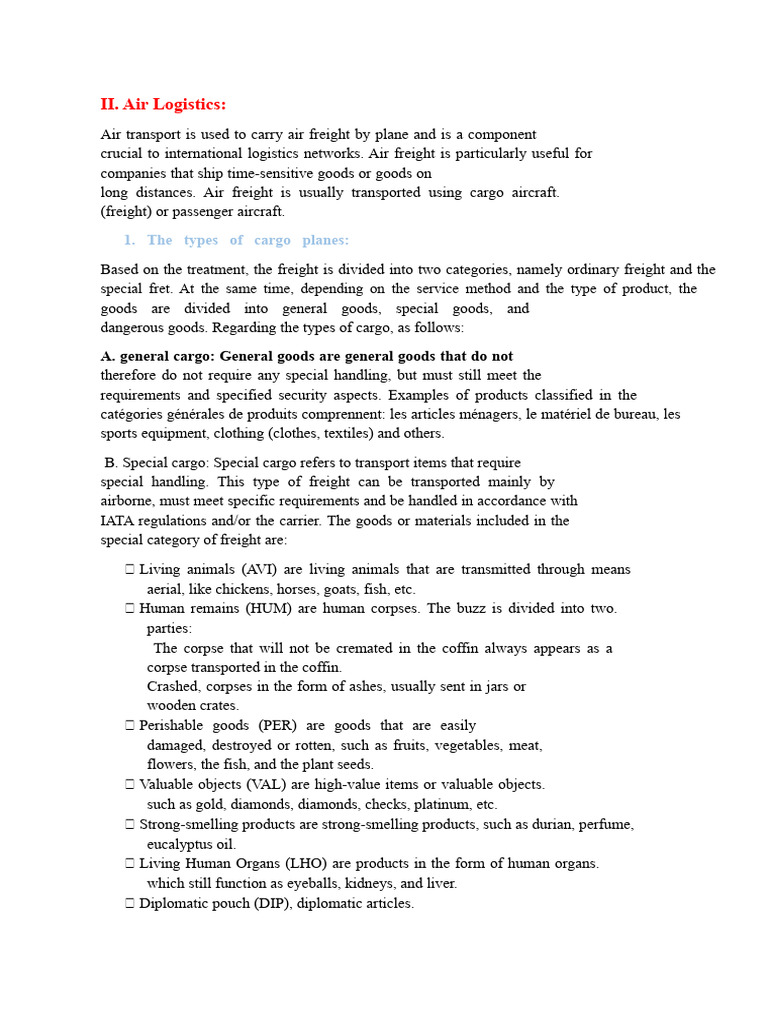 Types of Air Freight and Logistics | PDF | Cargo | Transport
