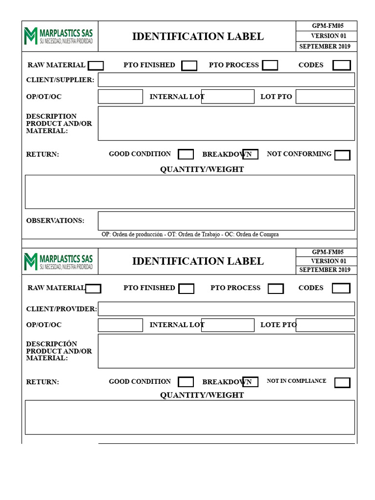Identification Label | PDF