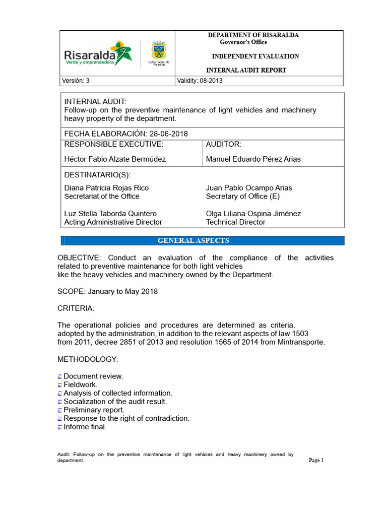 Audit of Preventive Maintenance For Vehicles and Heavy Machinery | PDF ...